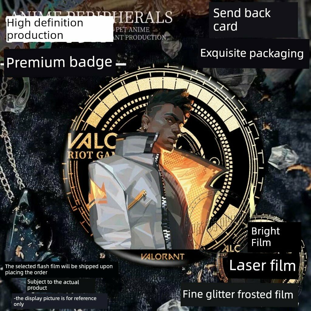 Значок Fearless Contract KO Valorant Phoenix Zero Steel Lock Poseidon Black Dream, мерч Valorant. Phoenix_58 мм