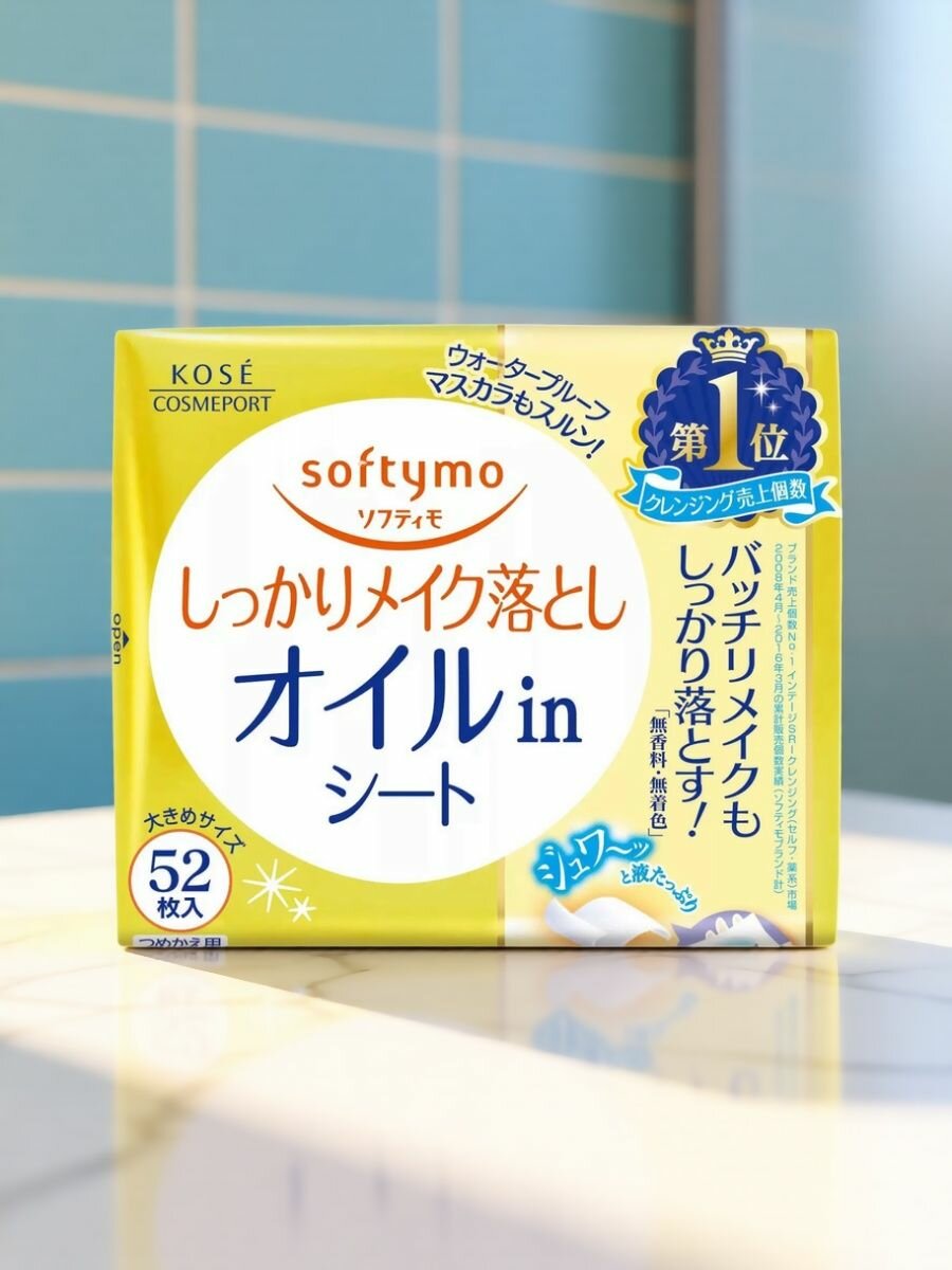 Салфетки Kose предназначены для снятия водостойкого макияжа Softymo, масло для снятия макияжа глубокого очищения, 52 шт.