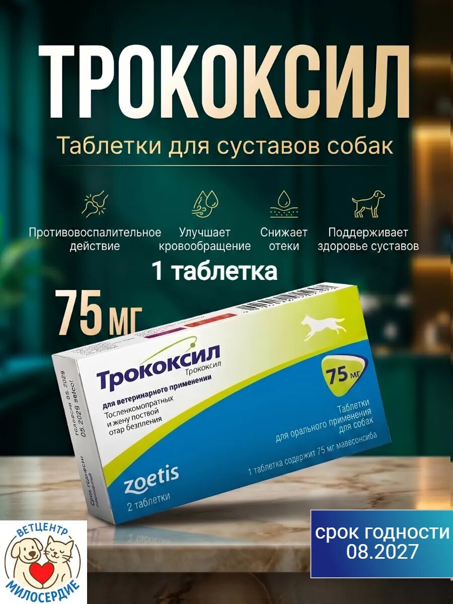 Трококсил таблетки противовоспалительные со вкусом мяса 75 мг, 1 таблетка в неродной упаковке