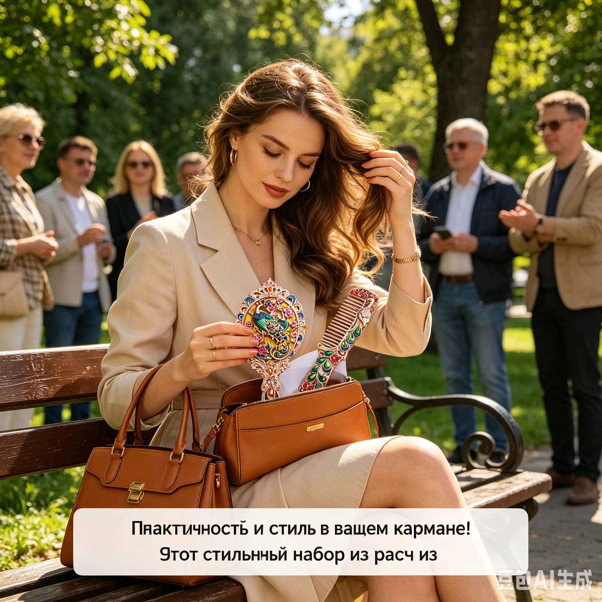 Изысканная расческа и зеркало, зеркало 13*7 см, расческа 13*3 см