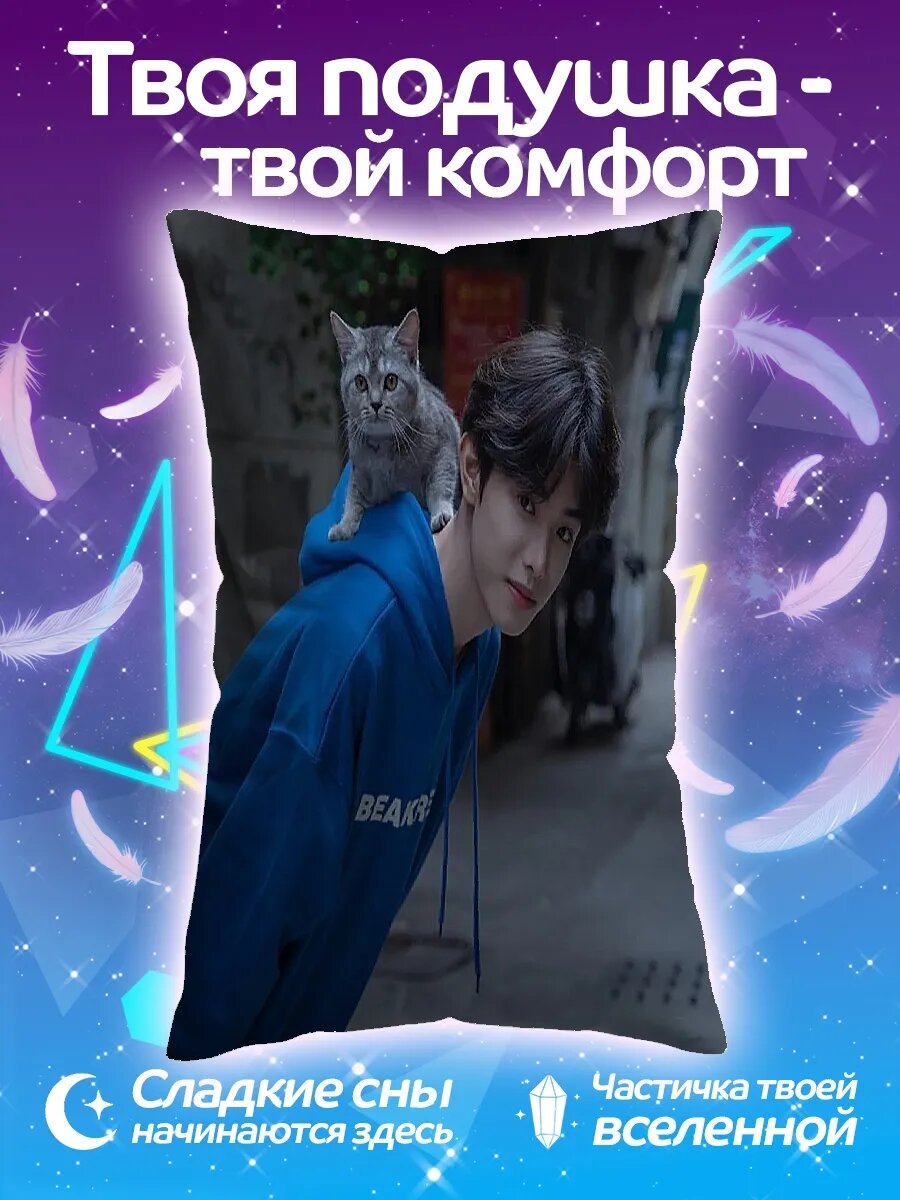 Подушка дакимакура Парень с котом