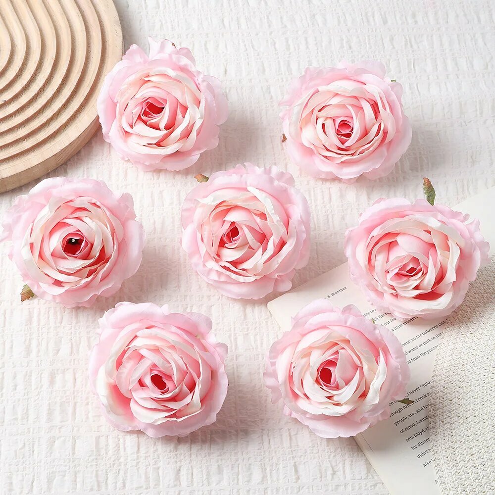 Искусственные розы шелковые 9 см, 10 шт. Розовый, Pink