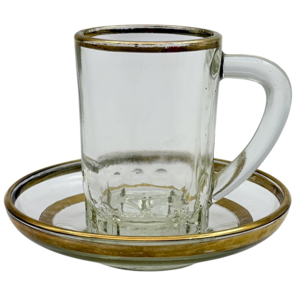 Кофейная пара "Золотая кайма", 80 мл, прессованное стекло, позолота, 1960-1970 гг, СССР