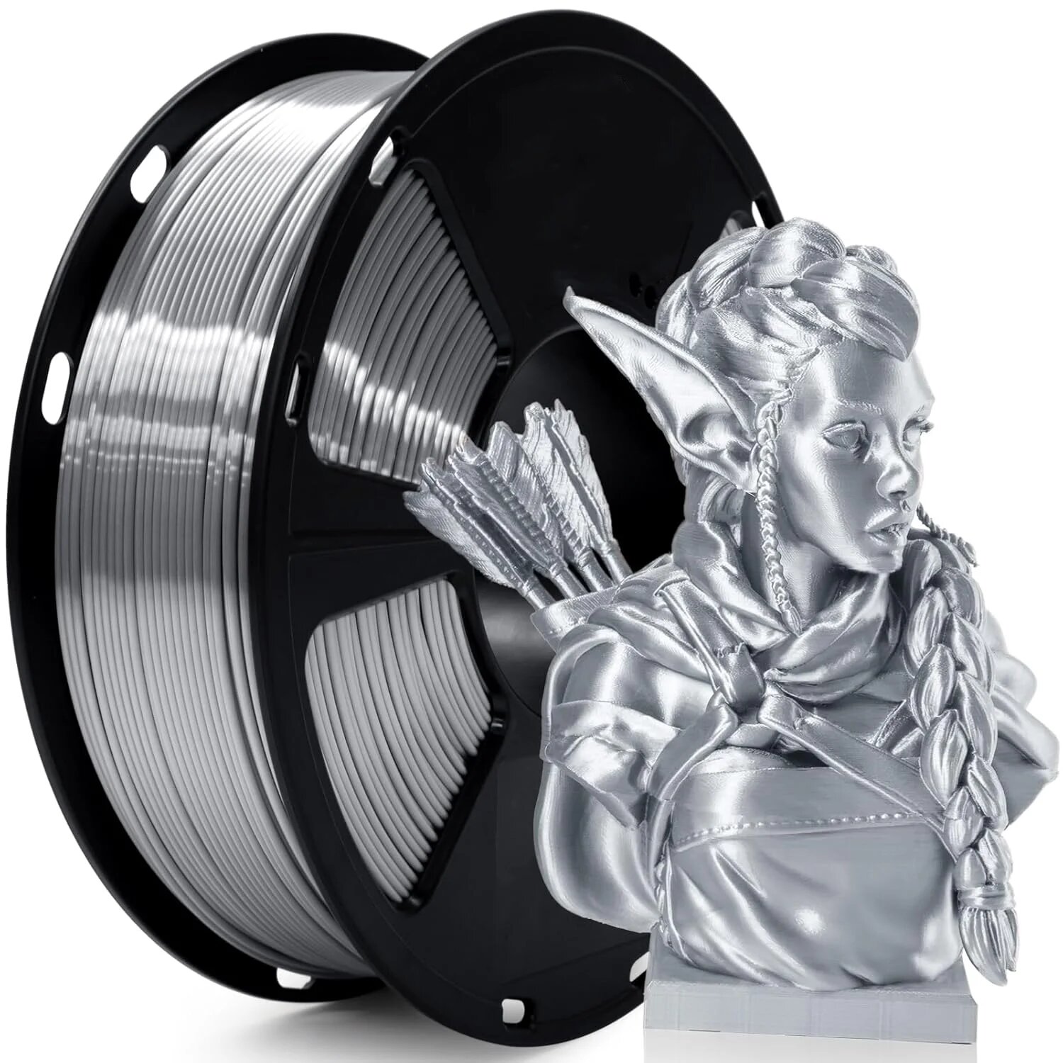 Filajoy3D Шелковый PLA-филамент 1.75 мм, черный, metallic Серебряный, 250g silver