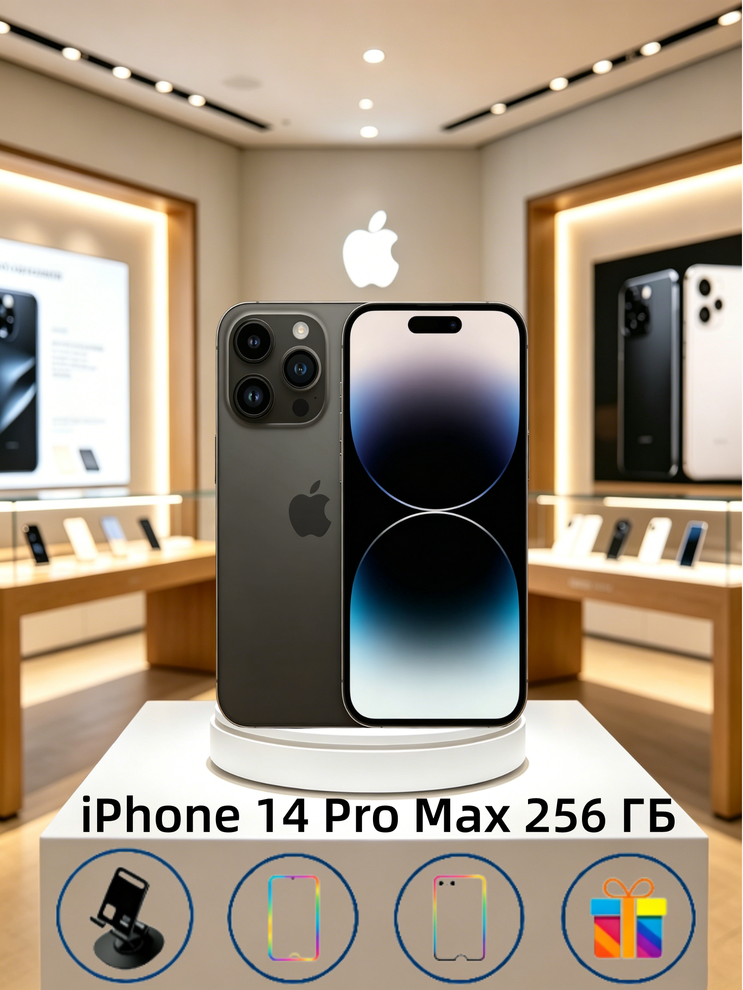Смартфон iPhone 14 Pro Max 256 ГБ, Глубокий чёрный, 6,7 дюйма, 5G, Остров активности