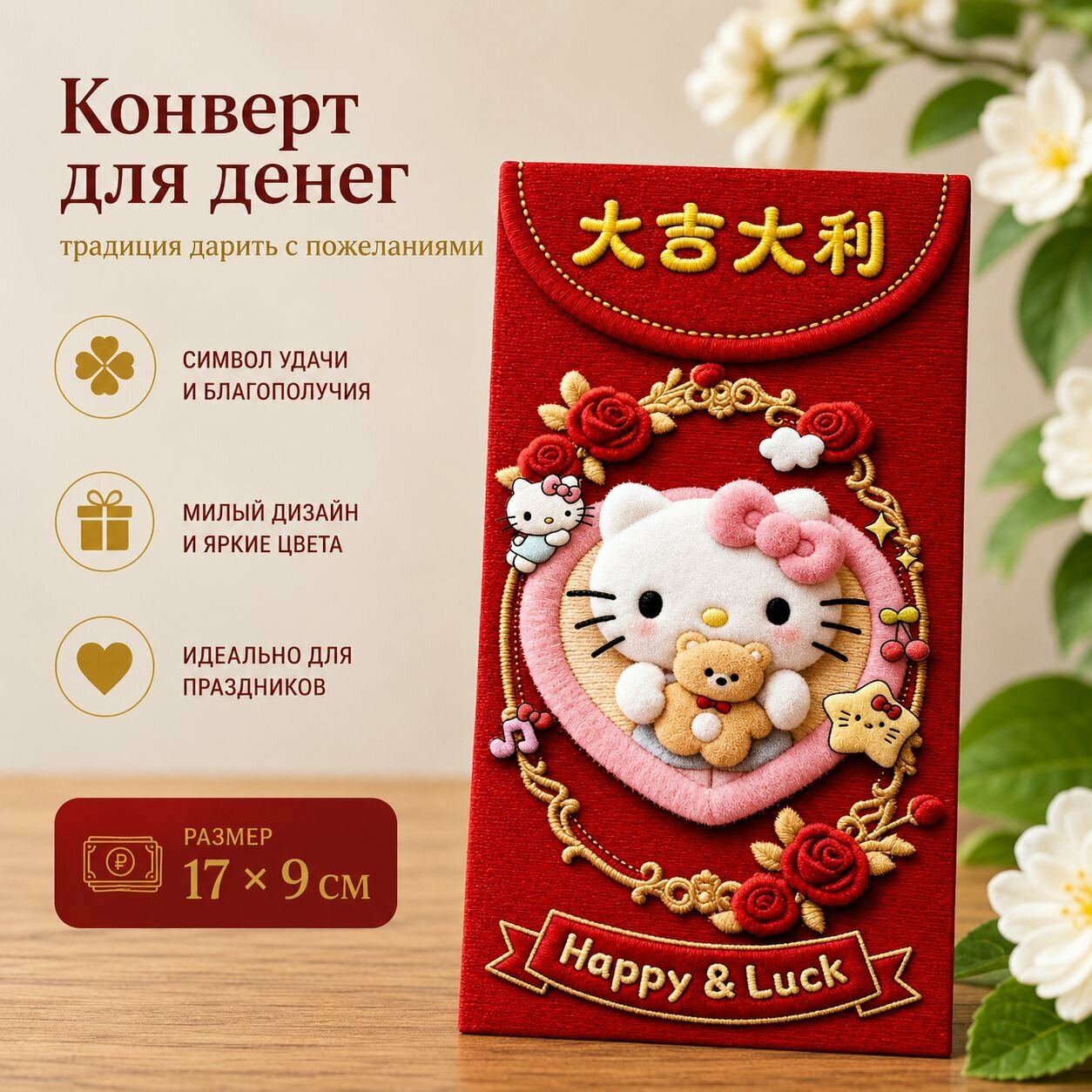 Подарочный конверт для денег Hello Kitty