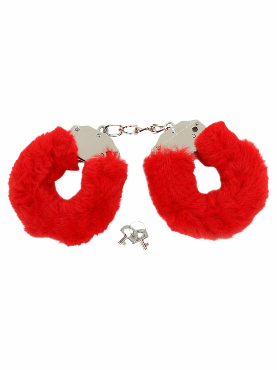 Меховые наручники, красные, MMG Sex Toys