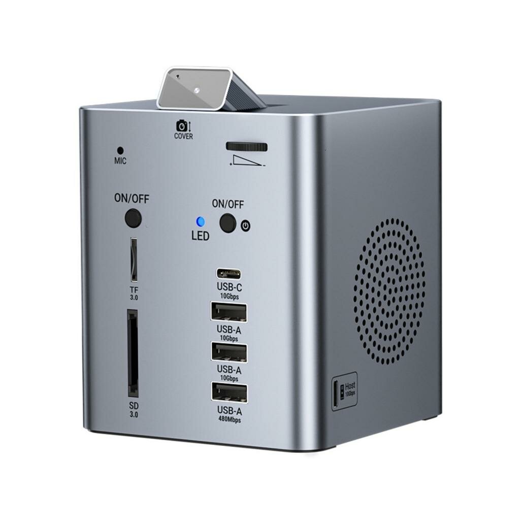 USB-хаб для ноутбука с камерой, динамиками, кард-ридером и быстрой зарядкой