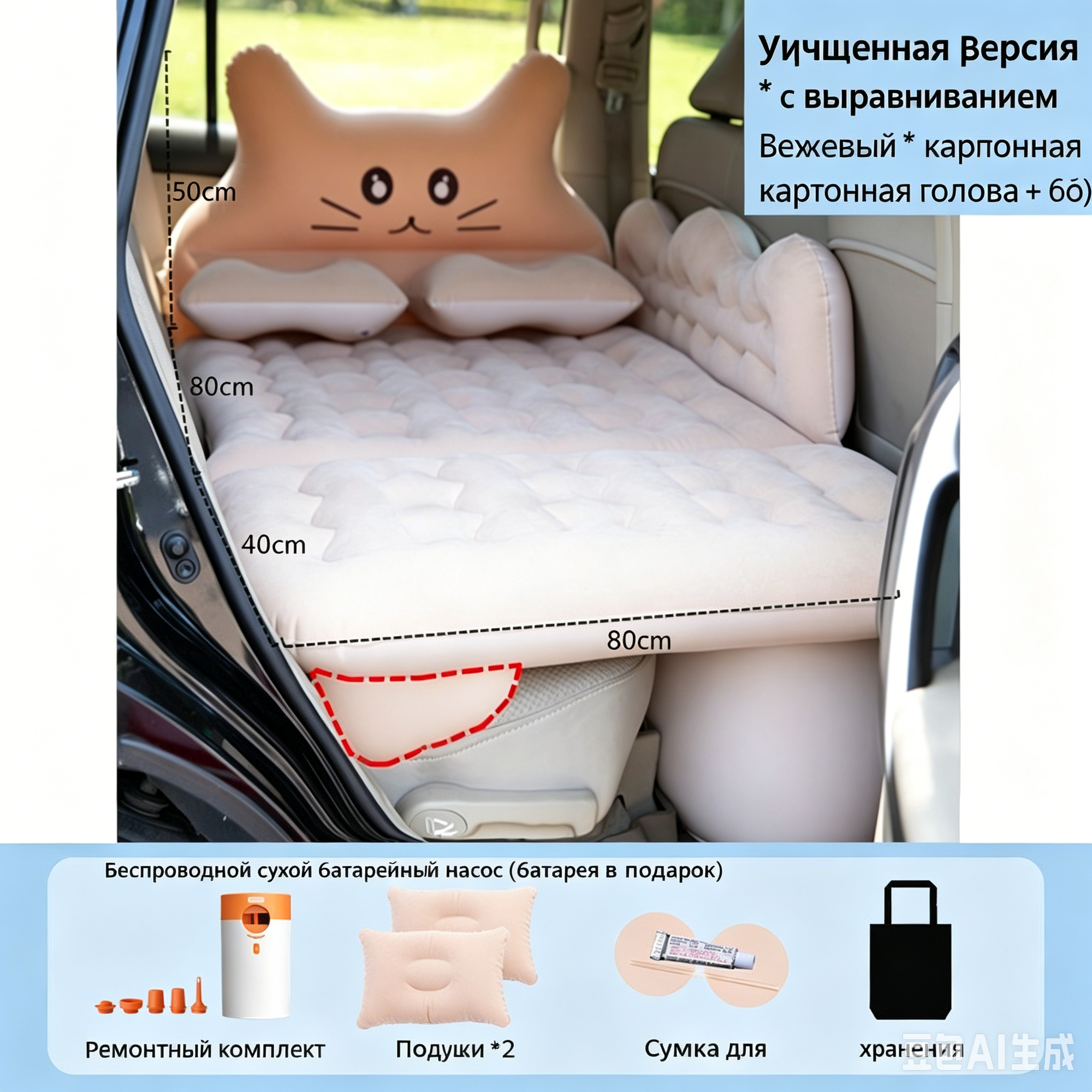 Матрас надувной автомобильный с подушками Автомобильный надувной станок Автомобильный складной дорожный станок