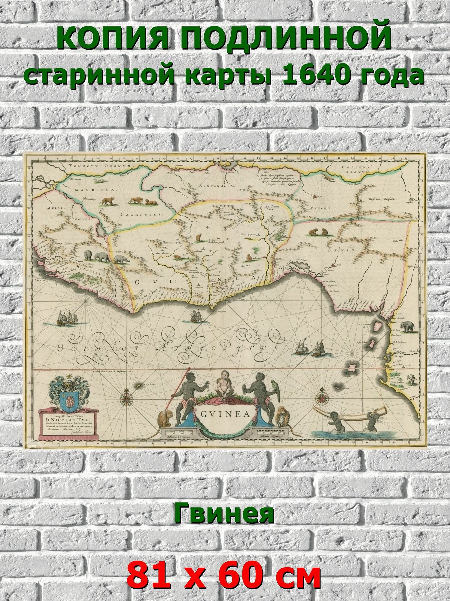 Старинная Карта Гвинея (репринт карты 1640 года).