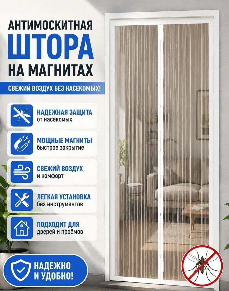 Антимоскитная сетка на магнитах, автоматическая штора , для балкона и дома 80x210cm