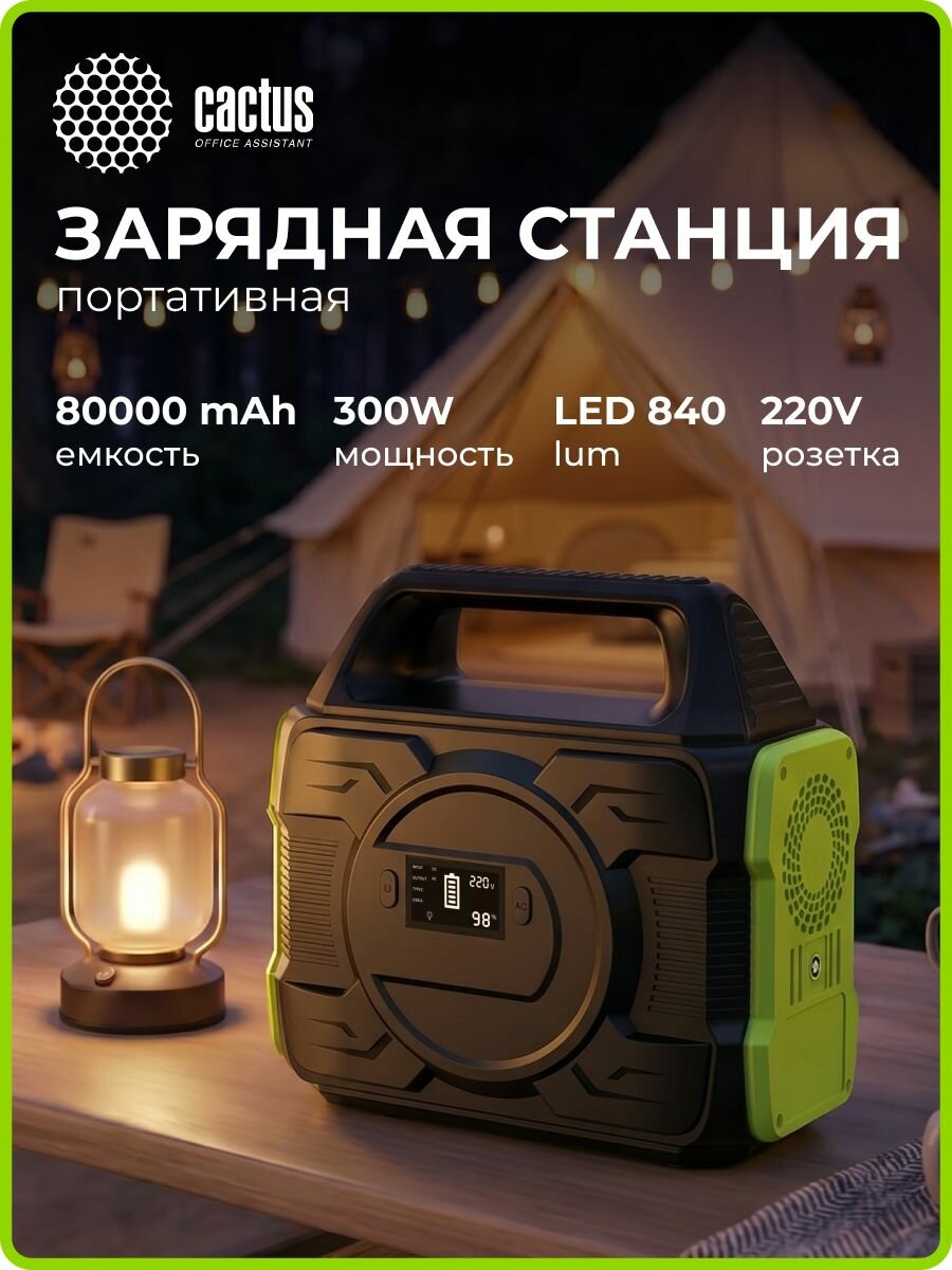 Зарядная электростанция портативная 80000mAh Cactus CS-PCS288 2.1A 3xUSB, черный