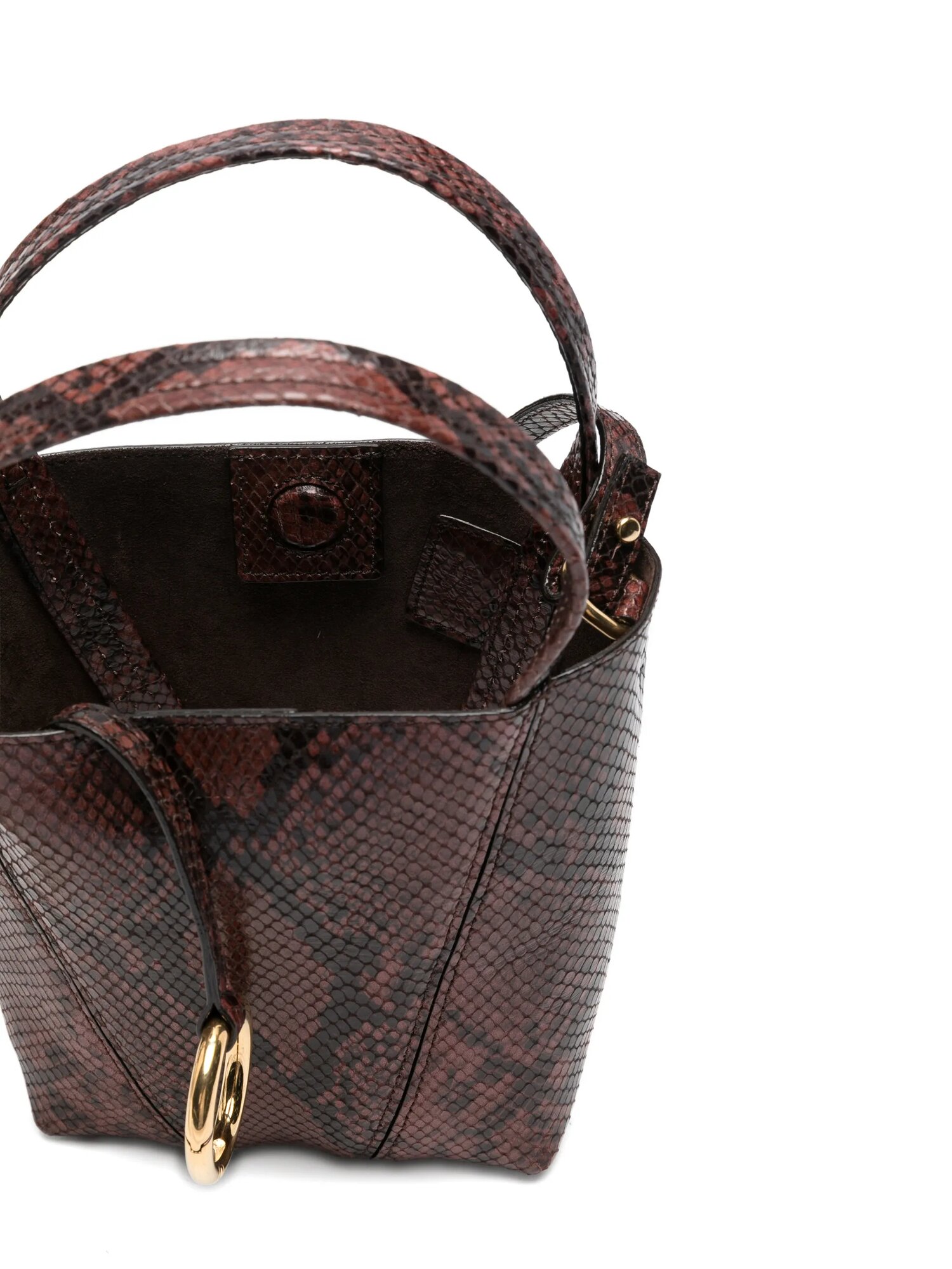 Сумка Chloe Spin snakeskin-effect bucket bag, brown — фото 1