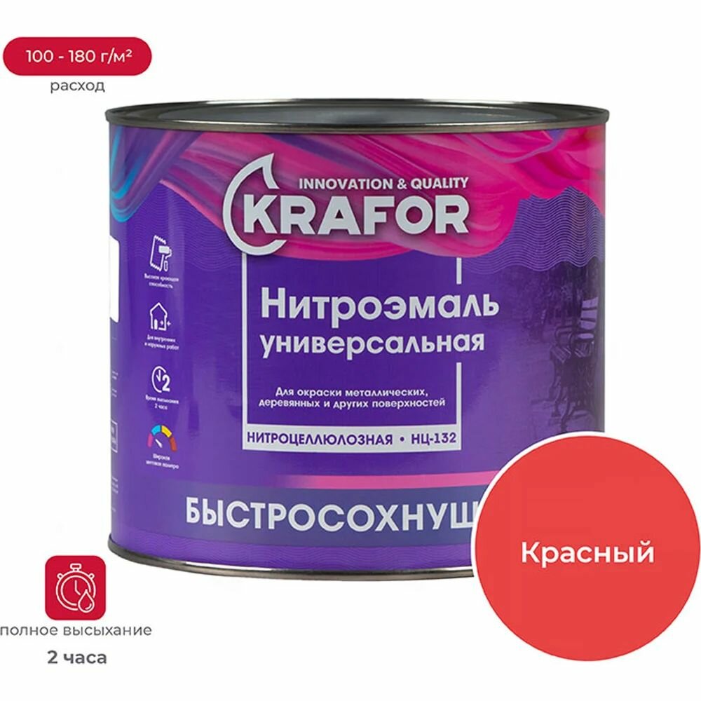 Эмаль KRAFOR НЦ-132 красная, 1.7 кг 26498