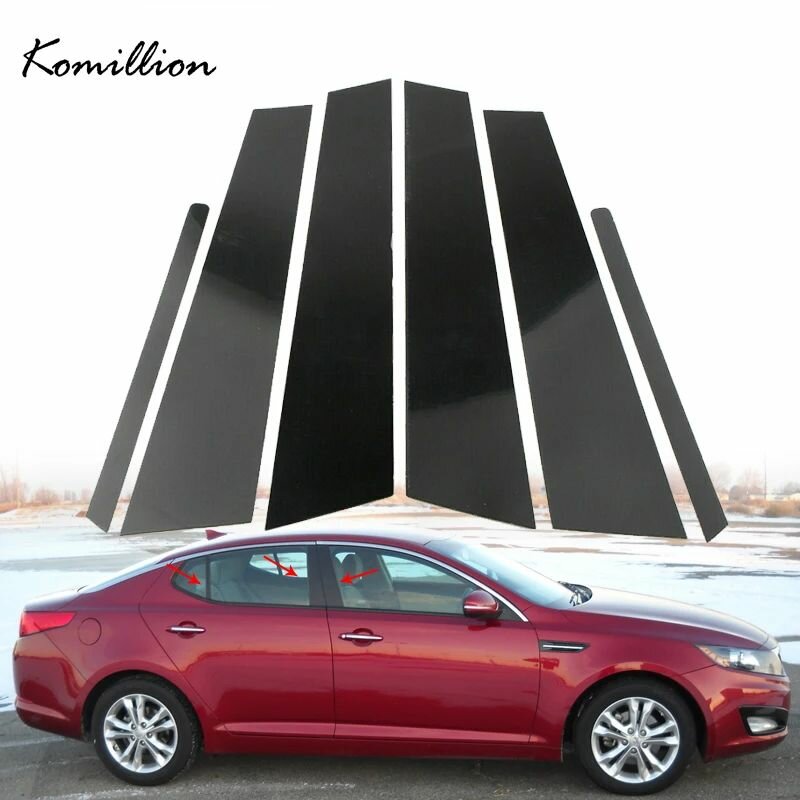 6 шт. глянцевых черных накладок на стойки дверей и окон для KIA Optima 2011 2013, 2015