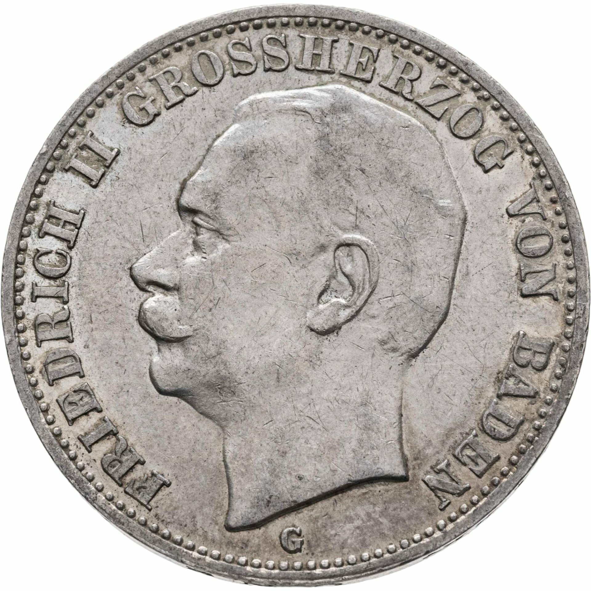 Германская Империя Баден 3 марки 1910 "G", Серебро 900, в сохранности XF