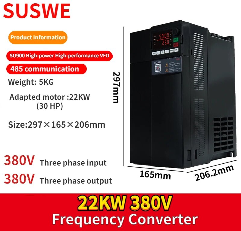 Векторный преобразователь частоты высокого výkonности VFD 11KW 15KW 18KW 22KW 30KW AC380v регулировщик скорости трехфазного мотора инвертор