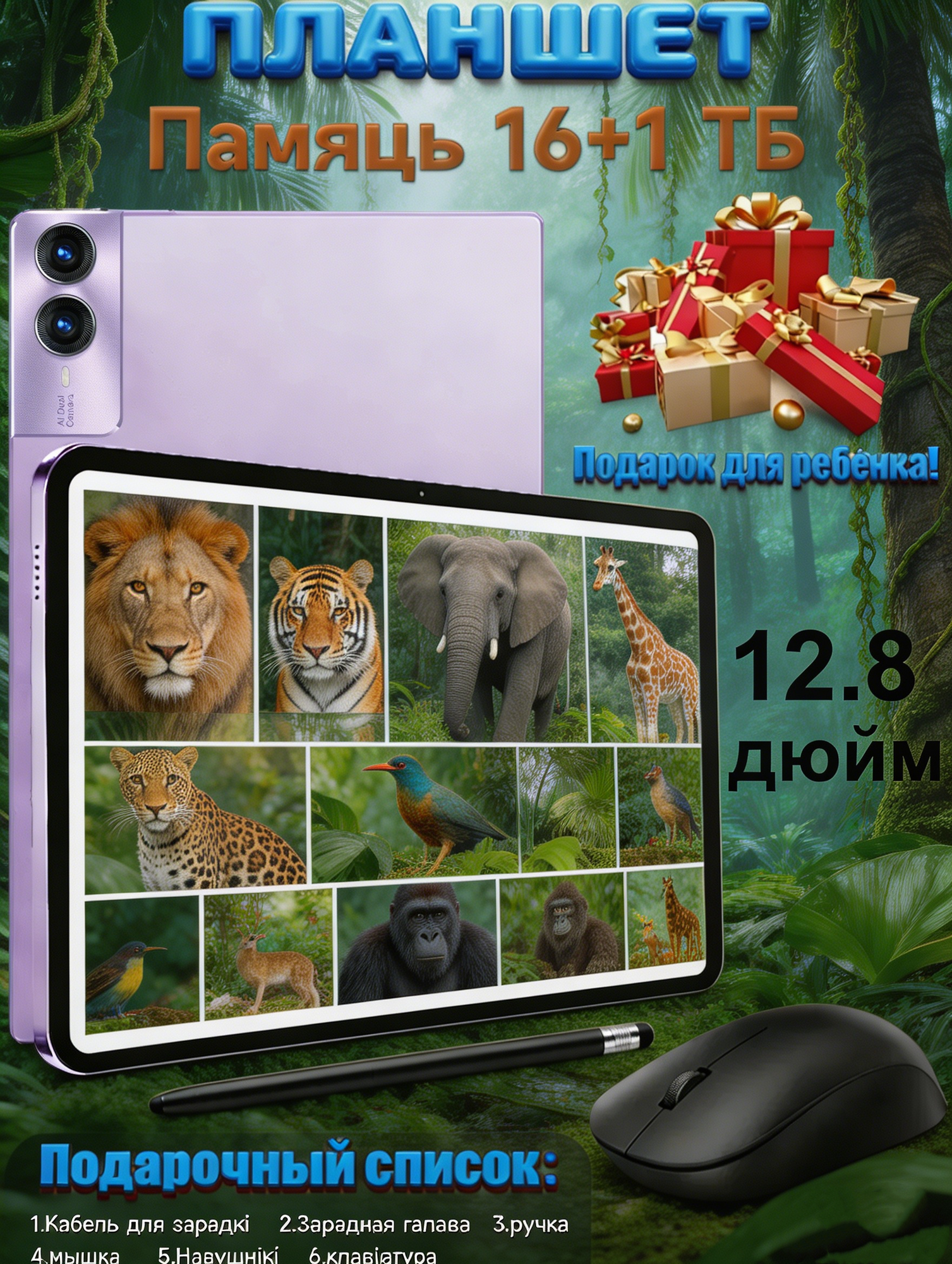 POC0 12,8 дюймов Игровой планшет на Android 10000 мАч с клавиатурой и мышкой S13 LTE 16ГБ+1024ГБ
