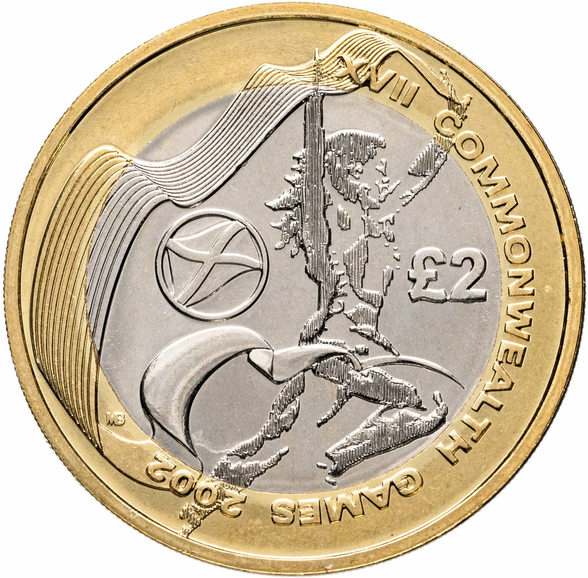 Великобритания 2 фунта pounds 2002 "XVII Игры Федерации Содружества наций - флаг Шотландии", Биметалл, в сохранности BUNC