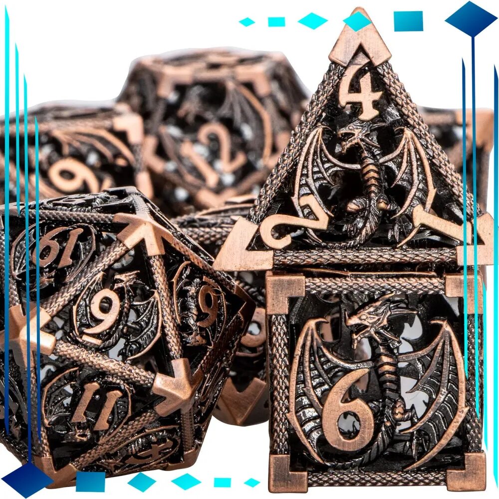 Кубики для DnD (ДнД) 7 шт Металлические , Кости игральные Дайсы, Классический набор дайсов Dungeons & DragonsРолевая игра , Pathfinder, настольные игры