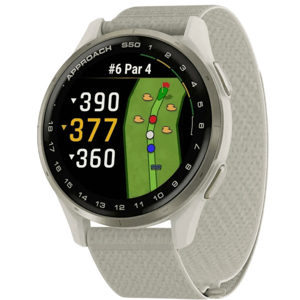 Часы Garmin Approach S50, 43mm, Cream Gold Aluminum Bezel with Ivory ComfortFit Nylon Band (010-03010-01)