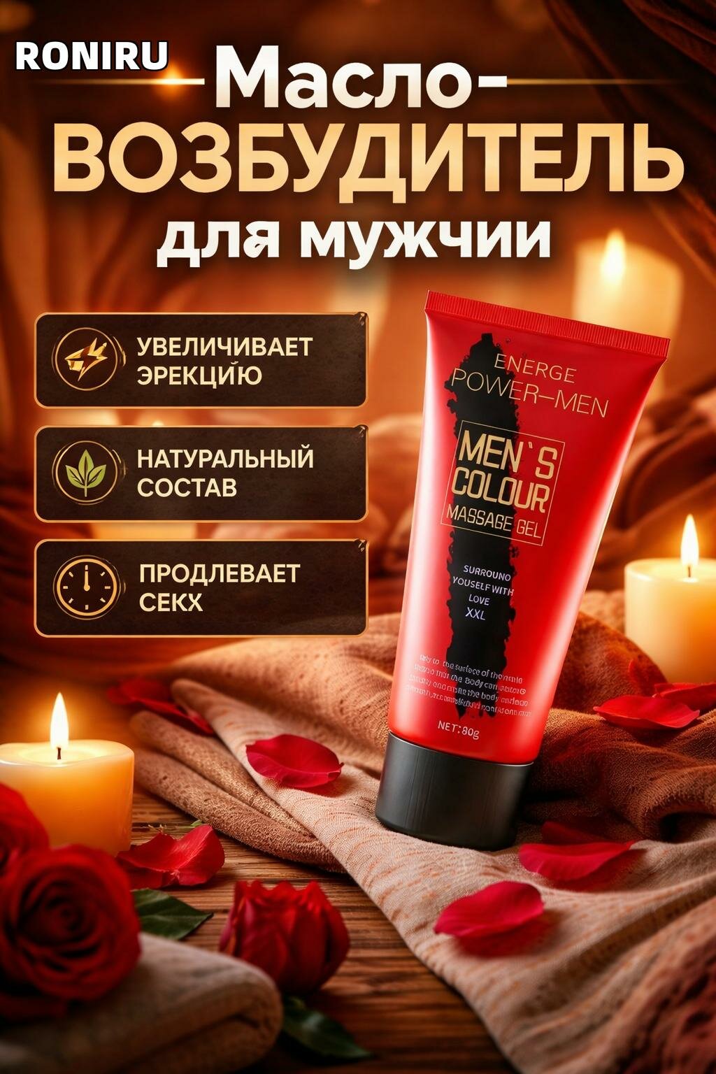 Массажное масло-возбудитель 18+ для мужчин — интимный массаж, усиливает эрекцию и чувствительность, пролонгирует