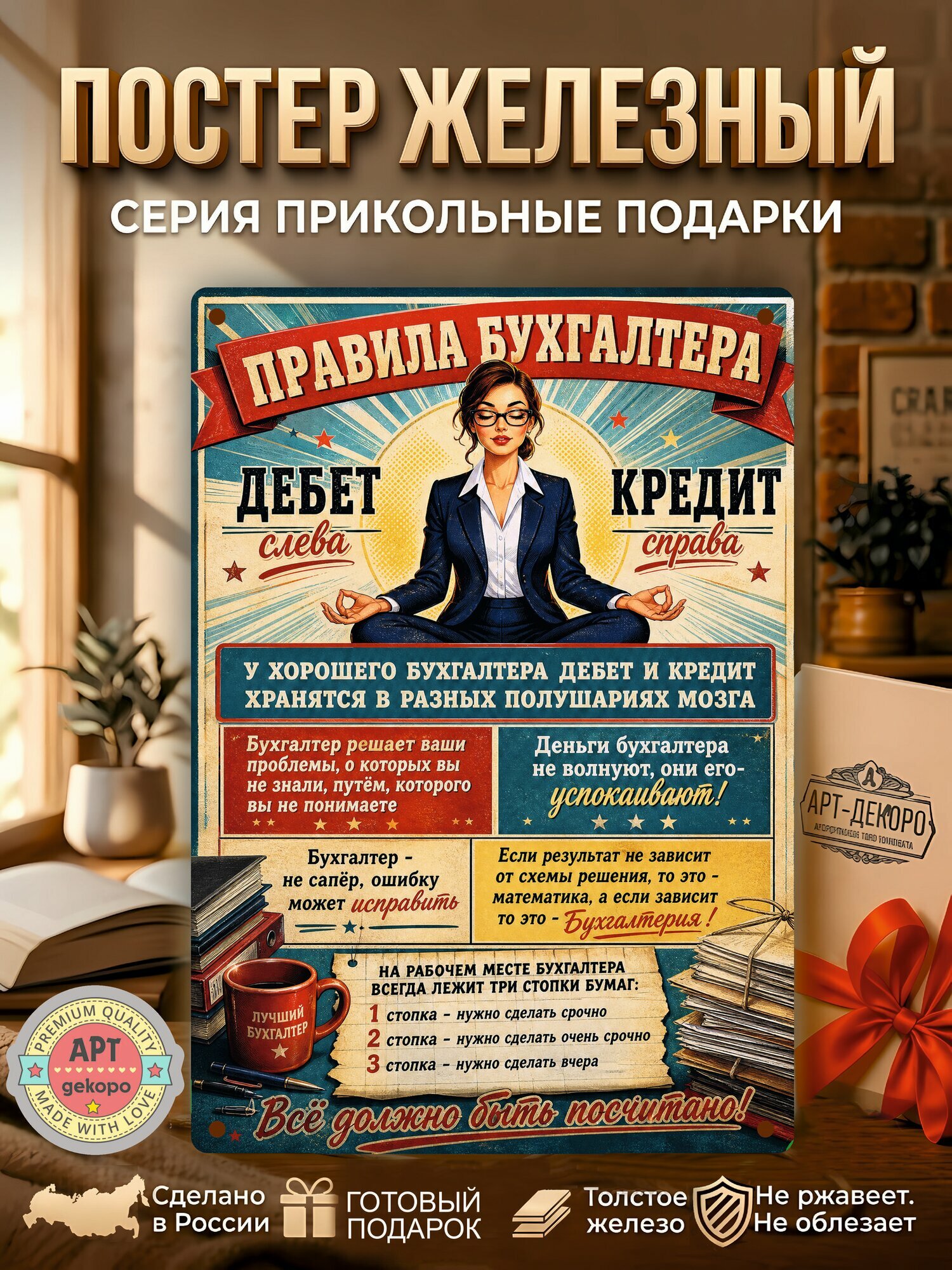 Постер металлический правила бухгалтера 20 на 30 см, подарочная упаковка в комплекте