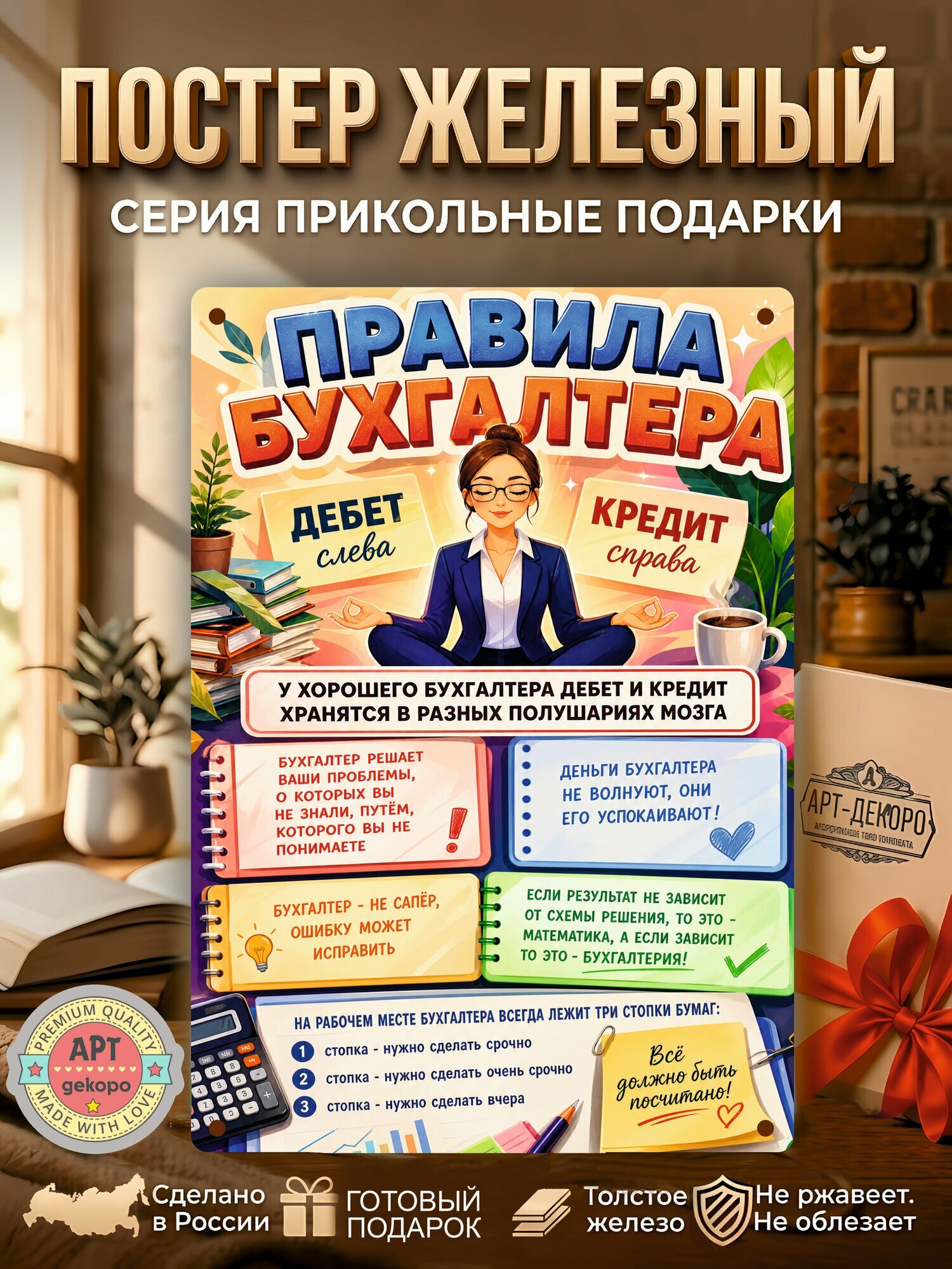 Постер металлический правила бухгалтера 20 на 30 см, подарочная упаковка в комплекте
