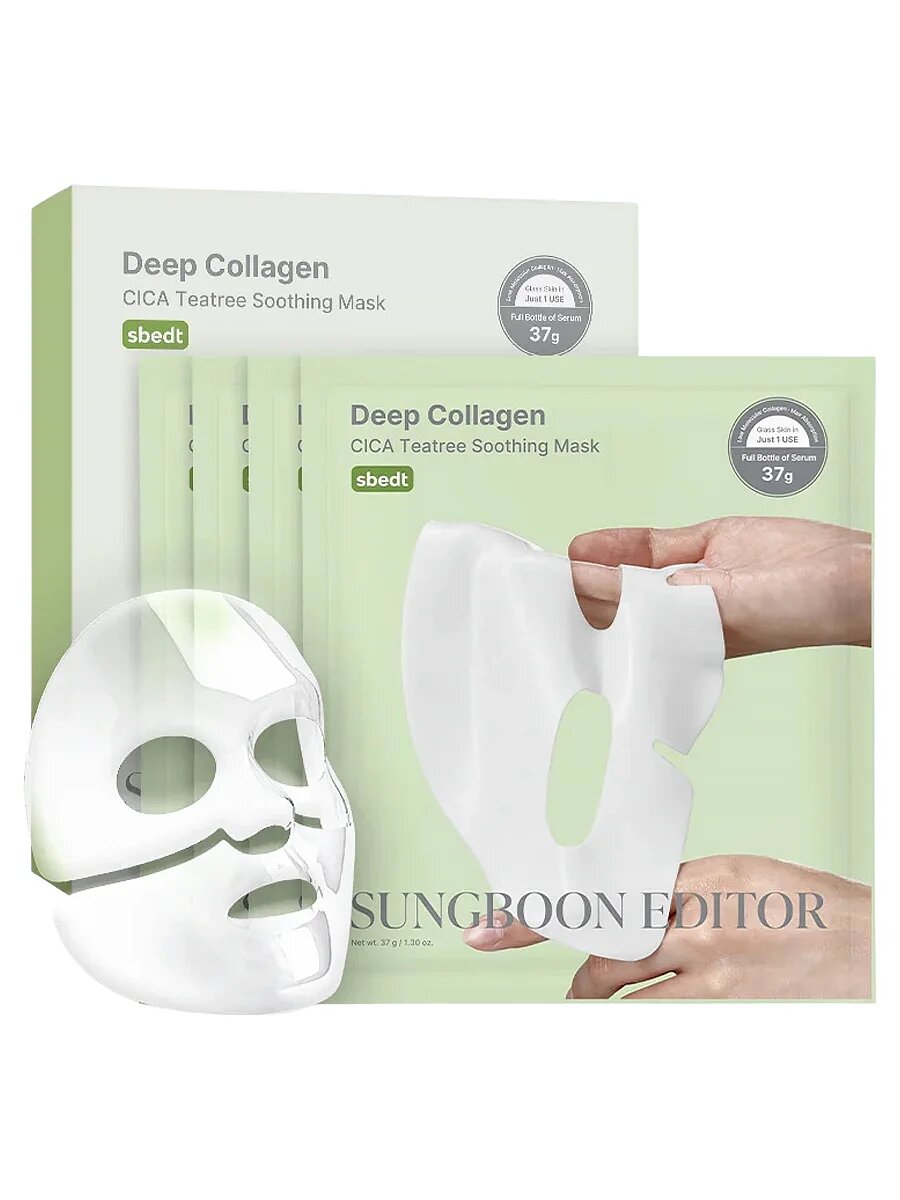 Sungboon Editor Успокаивающая гидрогелевая маска Deep Collagen Cica Teatree Soothing Mask 37 гр х 4 шт