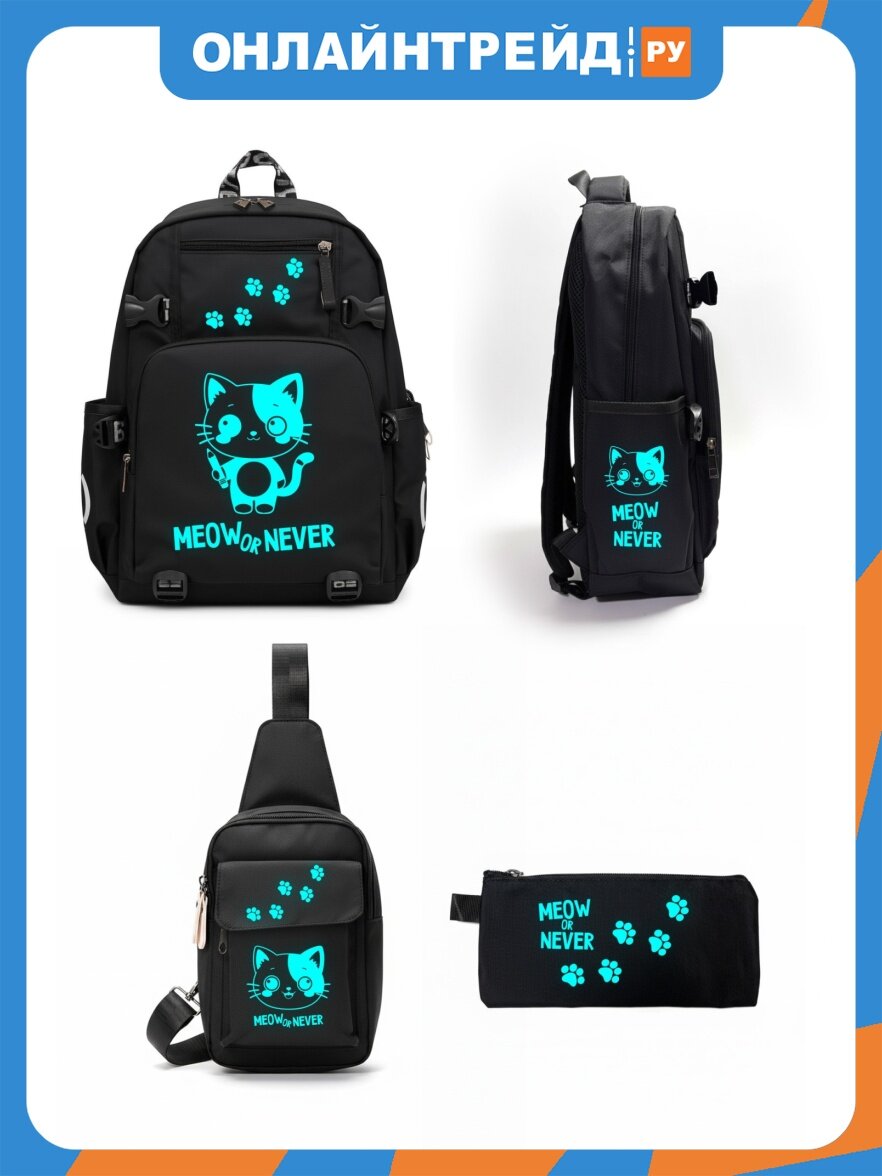 Рюкзак Defender Glowy (Свет) черный, принт "Meow or Never"