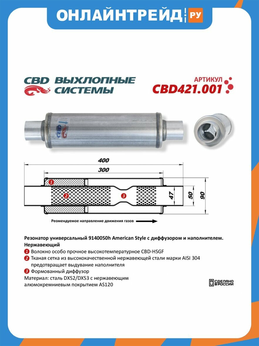 Резонатор универсальный Cbd American Style, с диффузором и наполнителем, 421.001
