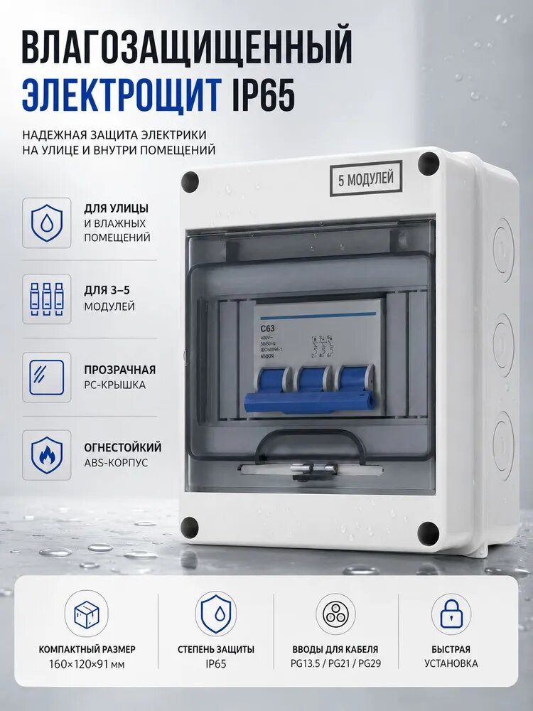Влагозащищенный электрощит IP65 на 35 модулей, наружный распределительный бокс с прозрачной крышкой, ABS-корпус, DIN-рейка