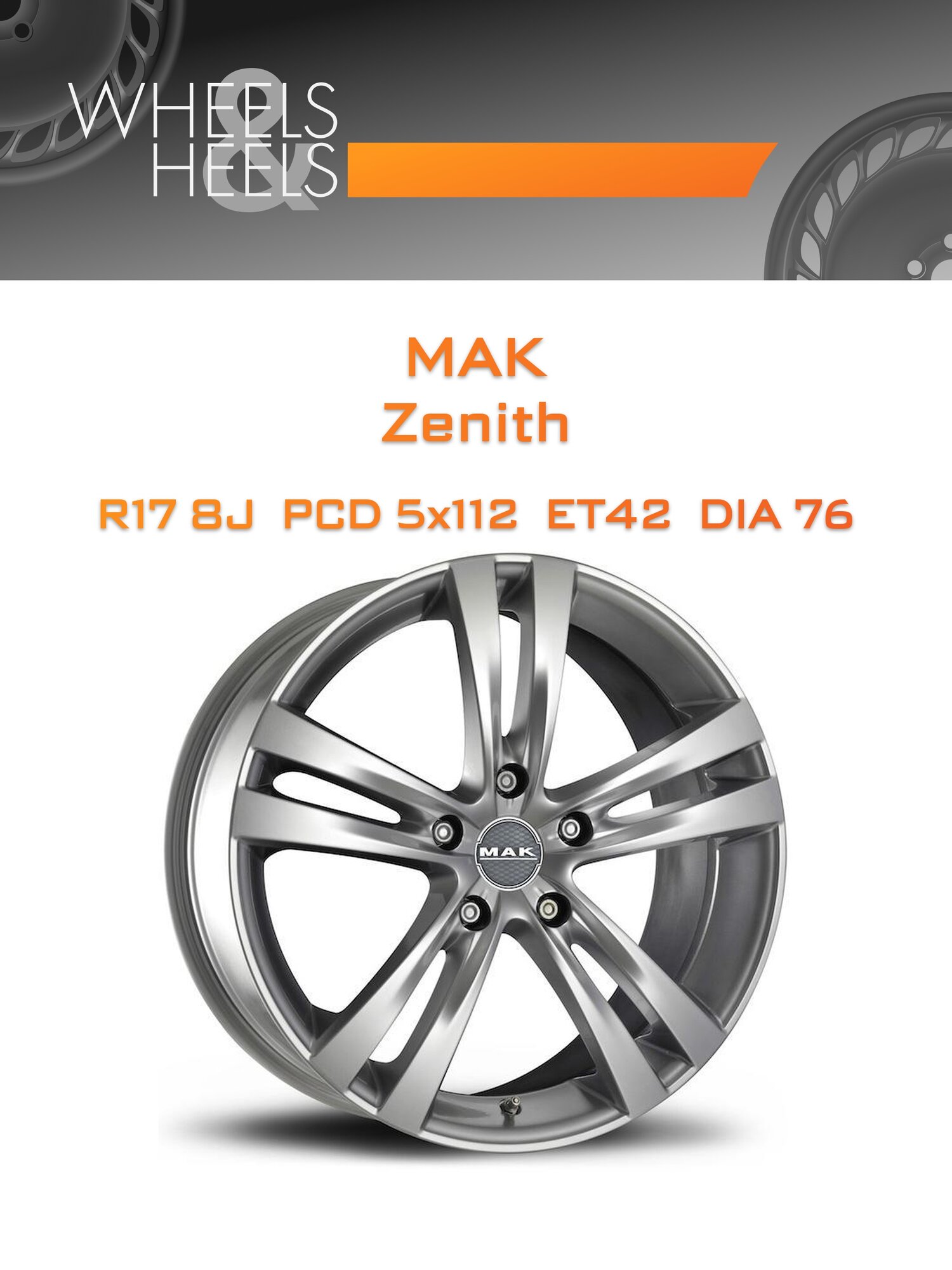 Диск автомобильный литой MAK Zenith 17x8 5x112 et42 dia76 Серебристый