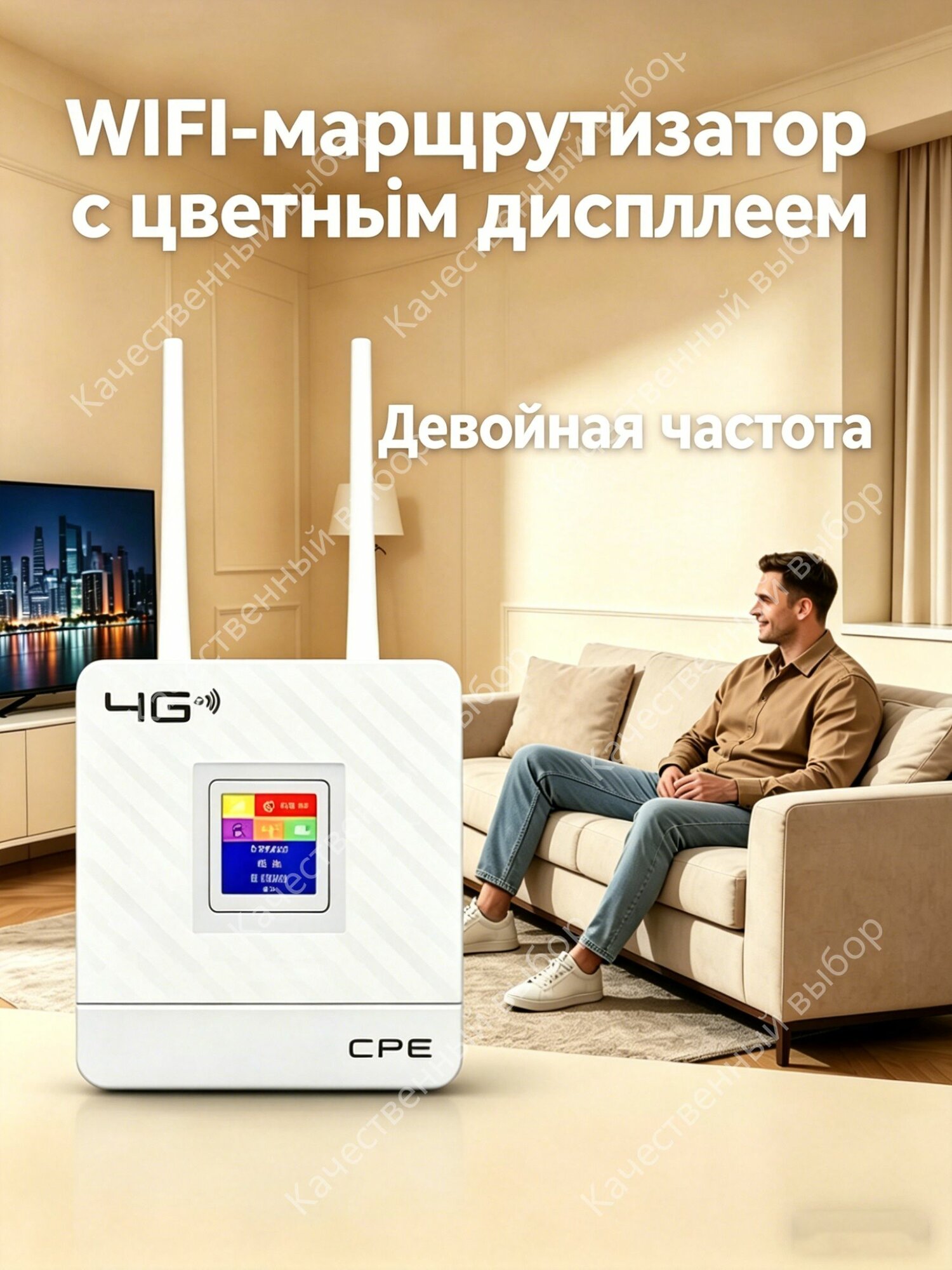 4G LTE роутер с SIM-картой, цветным дисплеем, скорость до 300 Мбит/с, для дома и дачи