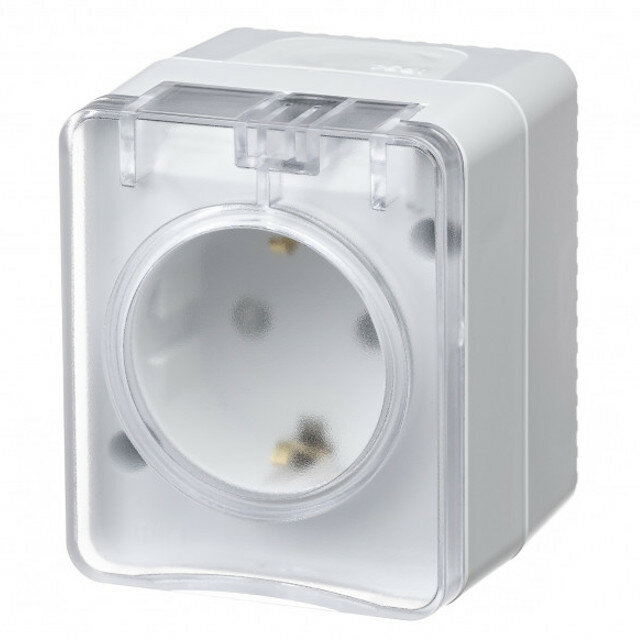 Розетка 1 пост Atlas Design Profi54 с/з со шторками белый
