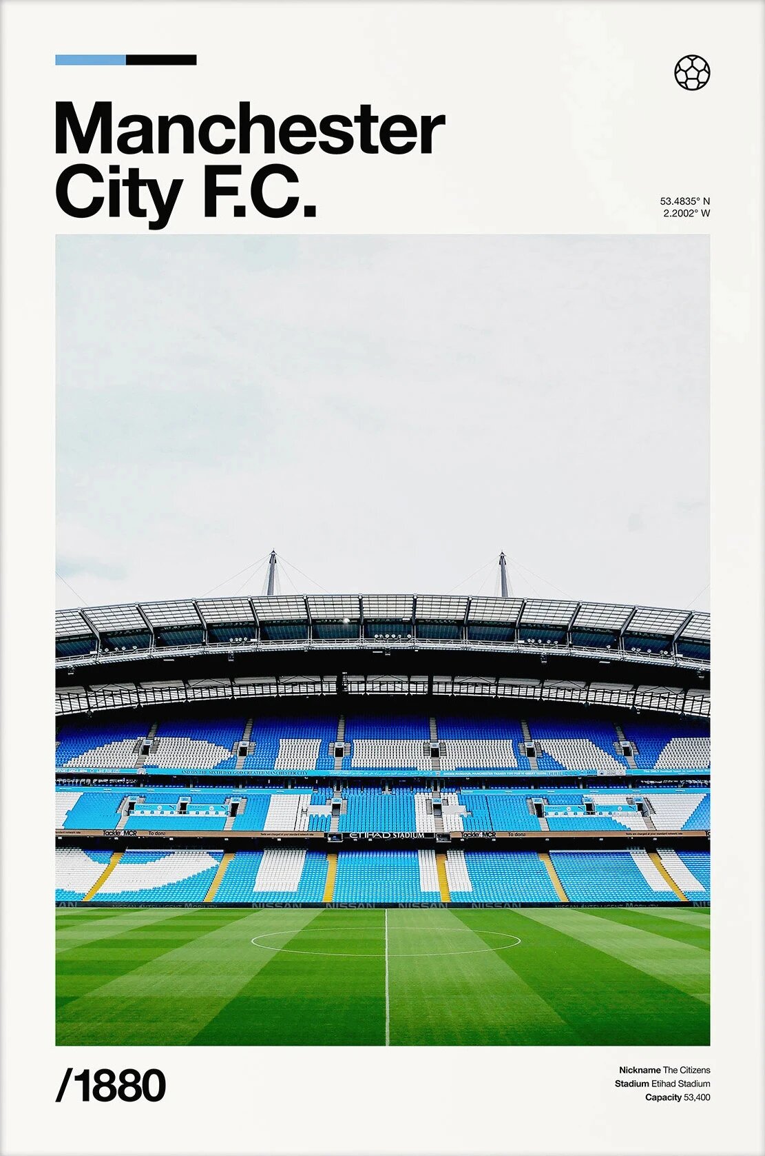 Плакат Manchester City F.C. 40x60см, цвет 3, без рамки