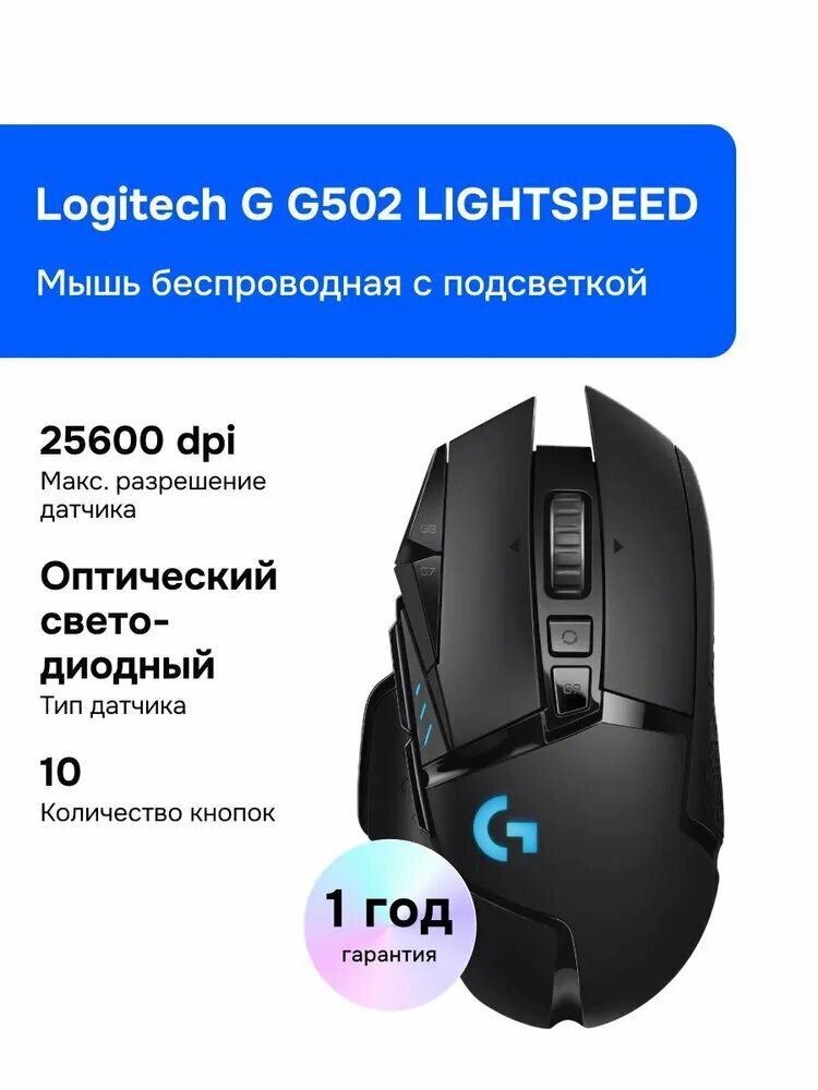Logitech G Игровая мышь беспроводная G502 LIGHTSPEED, черный