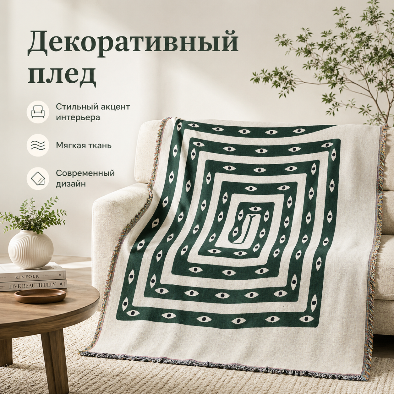 Плед-покрывало для пляжа, кресла или дивана, пикника, тканный со змеями 130 х 160 см