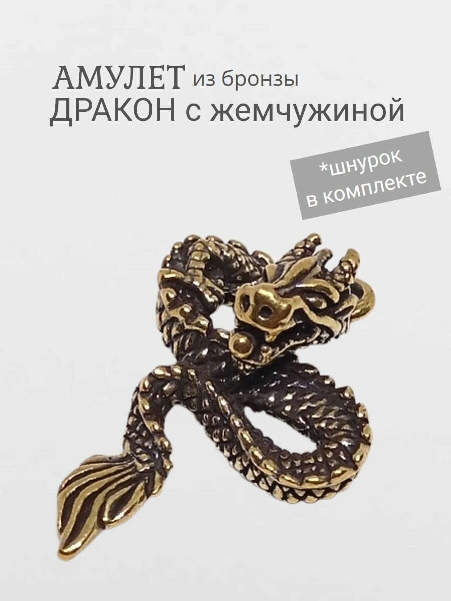 Амулет из бронзы "Дракон с жемчужиной, символ силы и мудрости" (4,3х2,8х1,5см)