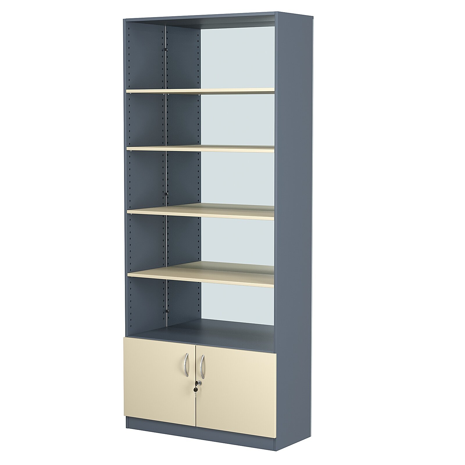 Стеллаж из ДСП с 4-мя полками 350x900 мм серии LEVEL-4 №13-2 (З/C - зеркало), Темно-серый + Крем Вайс