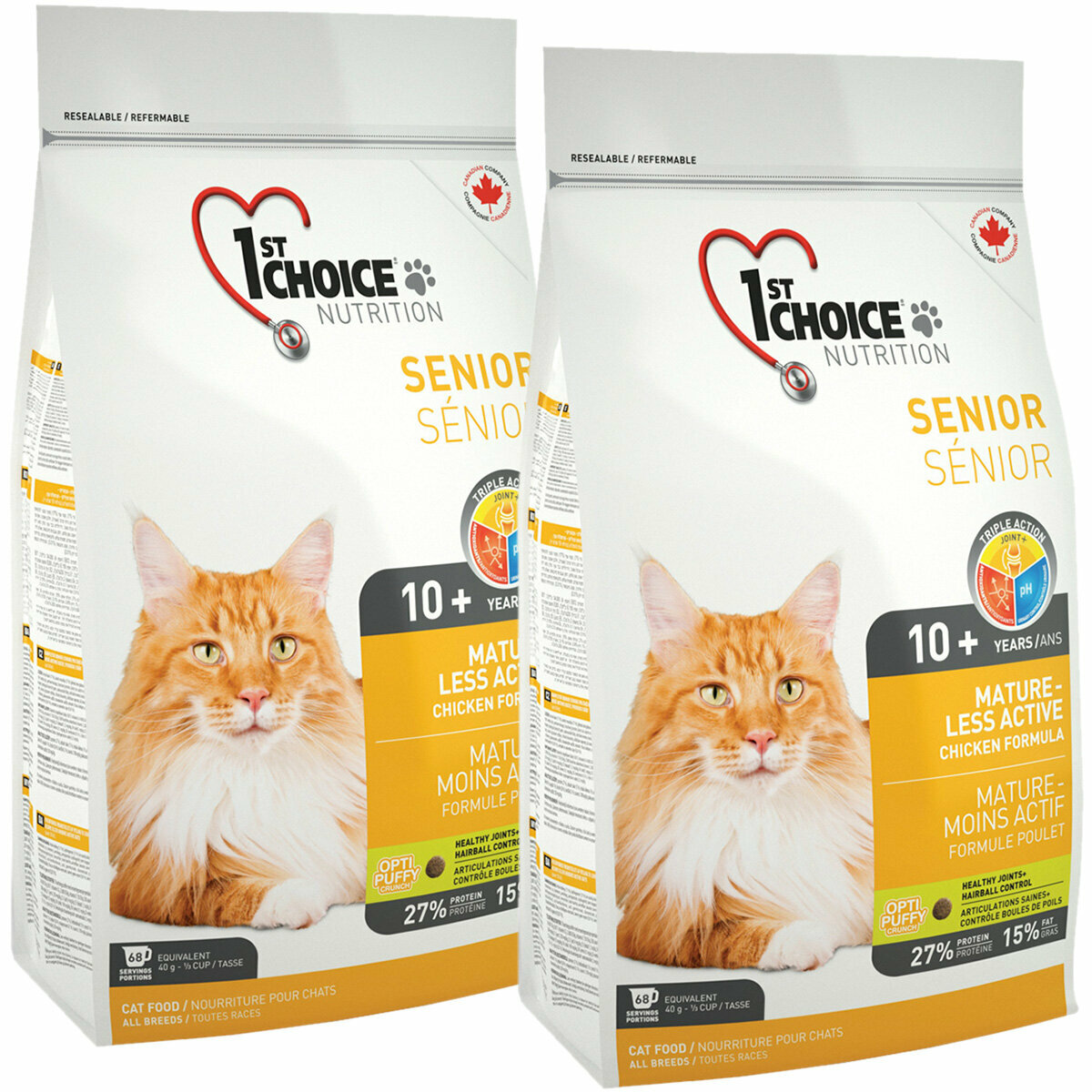 1ST CHOICE CAT MATURE OR LESS ACTIVE для пожилых кошек с курицей (5,44 + 5,44 кг)