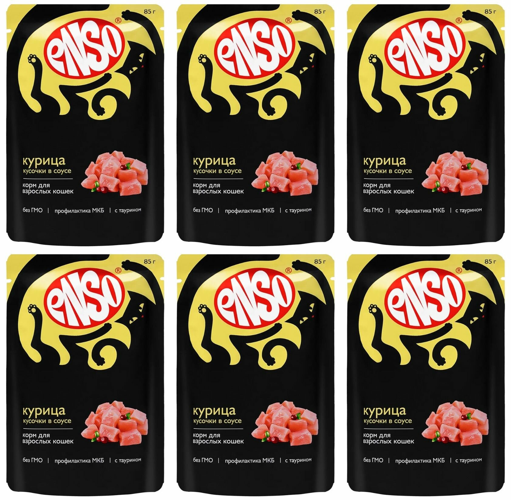 Enso Корм влажный для кошек Кусочки в соусе с курицей, пауч, 85 гр, 6 шт