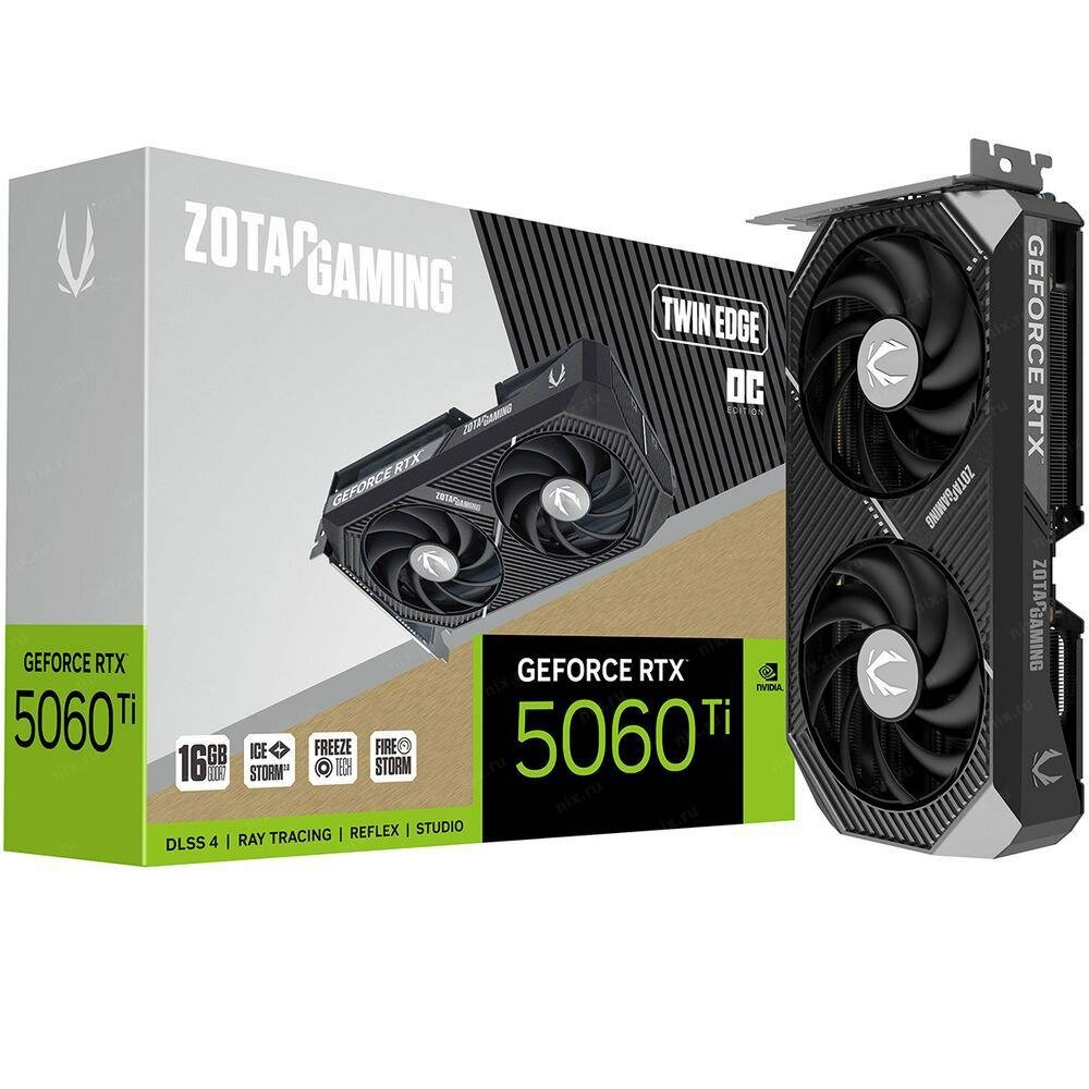 Zotac Twin Edge RTX5060Ti OC (GeForce® RTX 5060 Ti) 16 Гб, GDDR7, 128 бит, PCI Express, 3xDP,1xHDMI