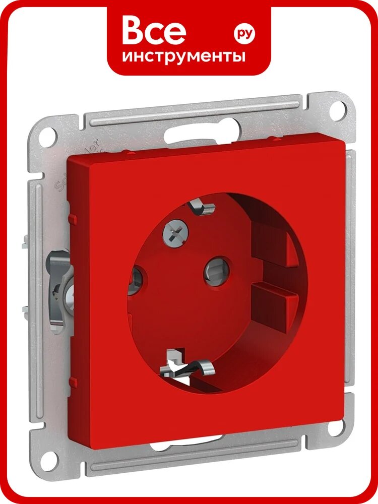 Розетка Systeme Electric AtlasDesign Красный с/з со шторками, 16А, механизм SE ATN002045, пластиковая