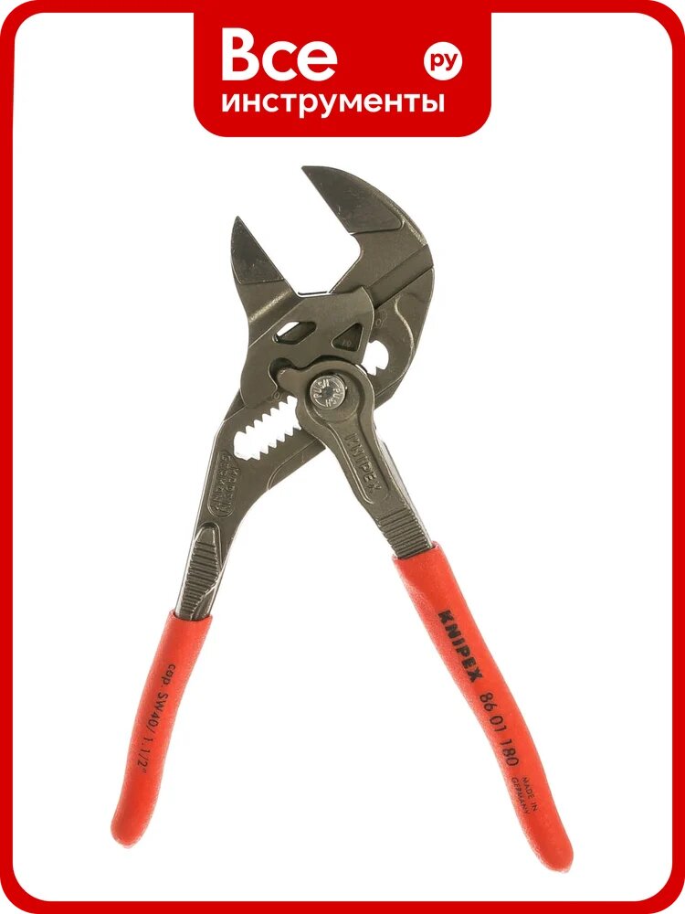 Переставные клещи KNIPEX KN-8601180 из высокопрочного CrV сплава с пластиковыми рукоятками и прямой формой губок
