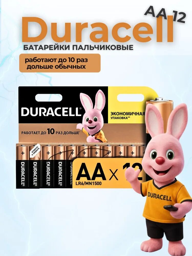 Duracell Батарейка AA, L (щелочной) тип, 2400 мА•ч, 12 шт