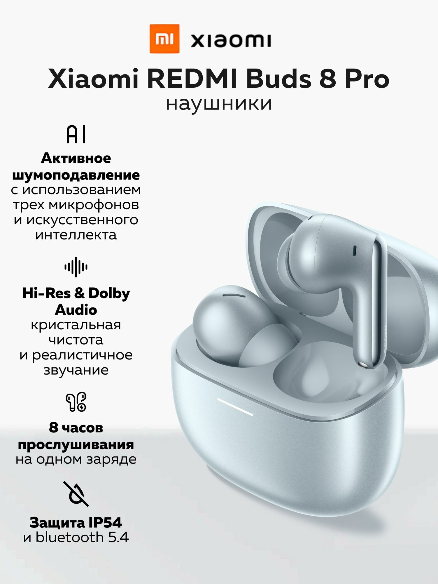 Беспроводные наушники Xiaomi REDMI Buds 8 Pro BHR08GMGL (Glacier Blue)