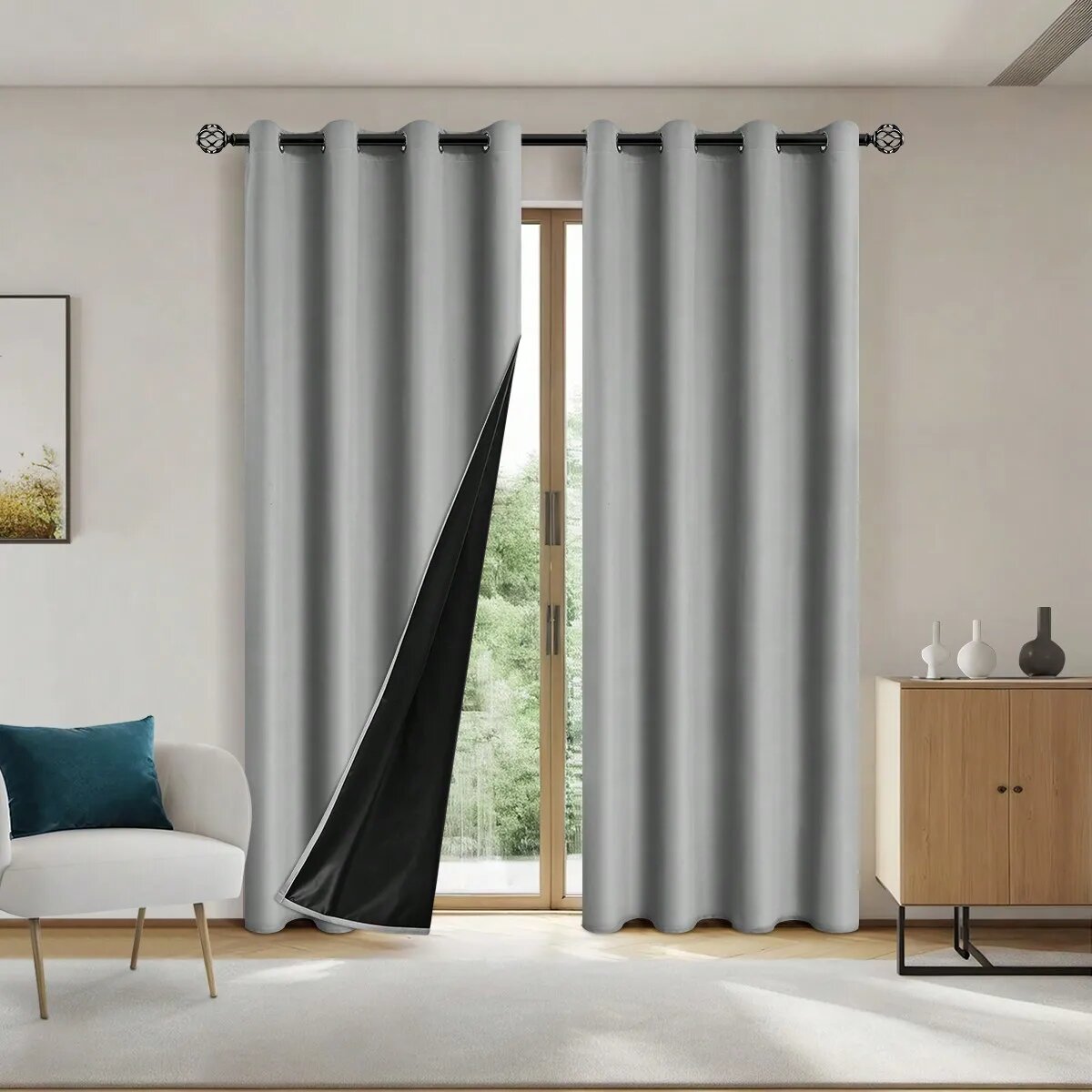 Однотонные светонепроницаемые шторы 100% полиэстер 132X274cm, Серый, Grey