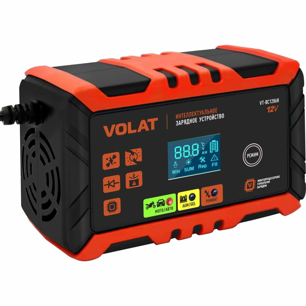 Зарядное устройство VOLAT 12 В 6 А AGM GEL WET Интеллектуальное VT-BC1206H