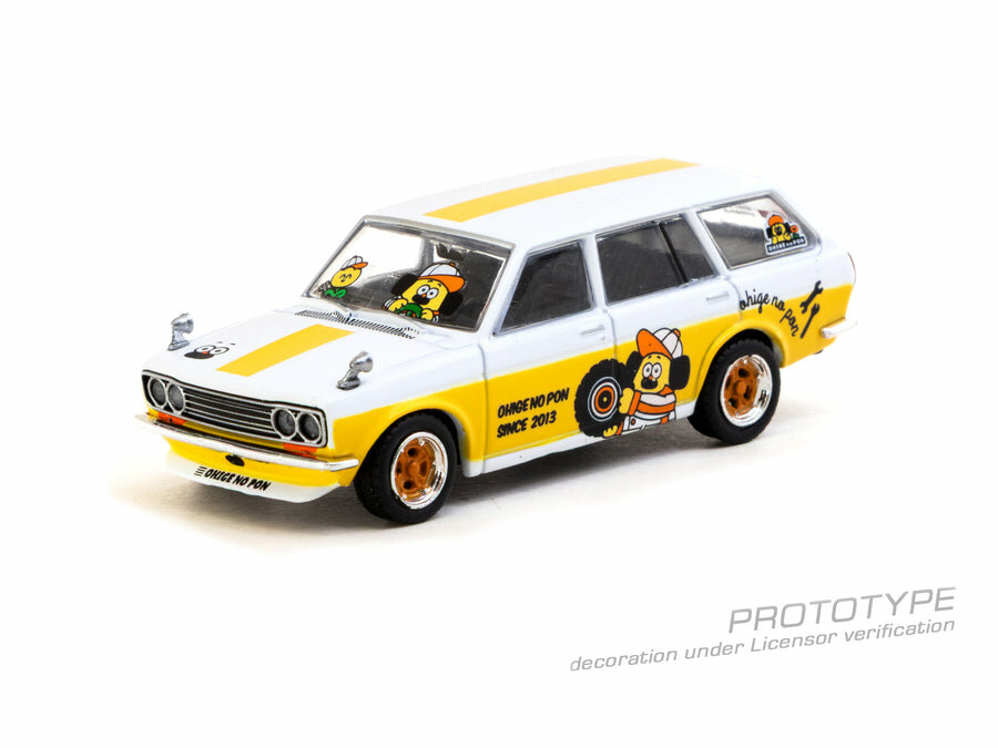 Коллекционная машинка Tarmac Works 1:64 Datsun Bluebird 510 Wagon OHIGE no PON Yellow White